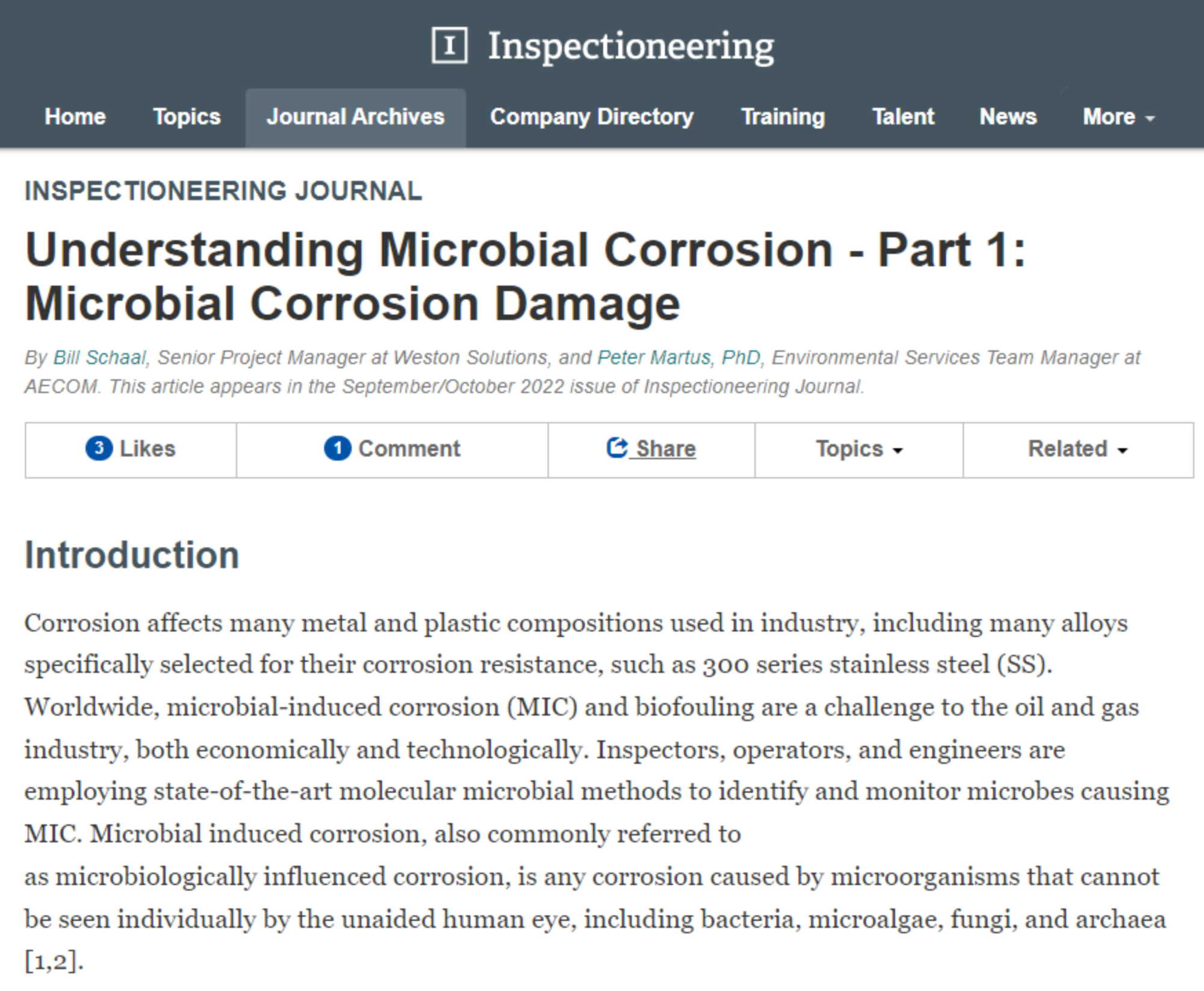 Understanding Microbial Corrosion - Part 1: Microbial Corrosion Damage ...